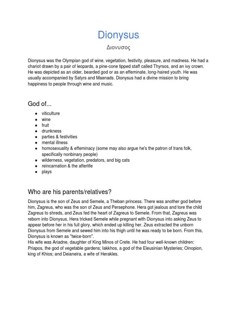 Dionysus | PDF | Dionysus | Greek Deities
