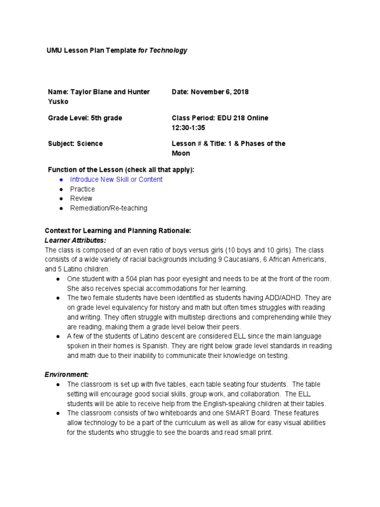 Tech Lesson Plan | PDF | Learning | Teaching