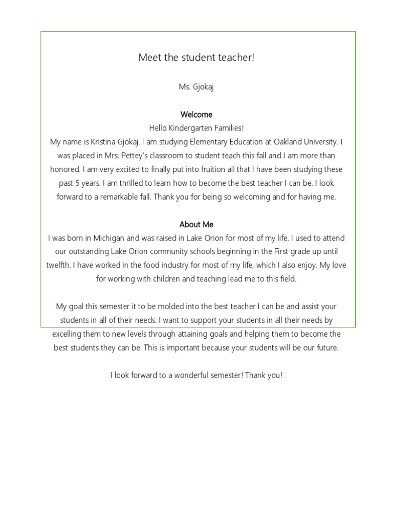 Meet The Student Teacher | PDF | Wellness