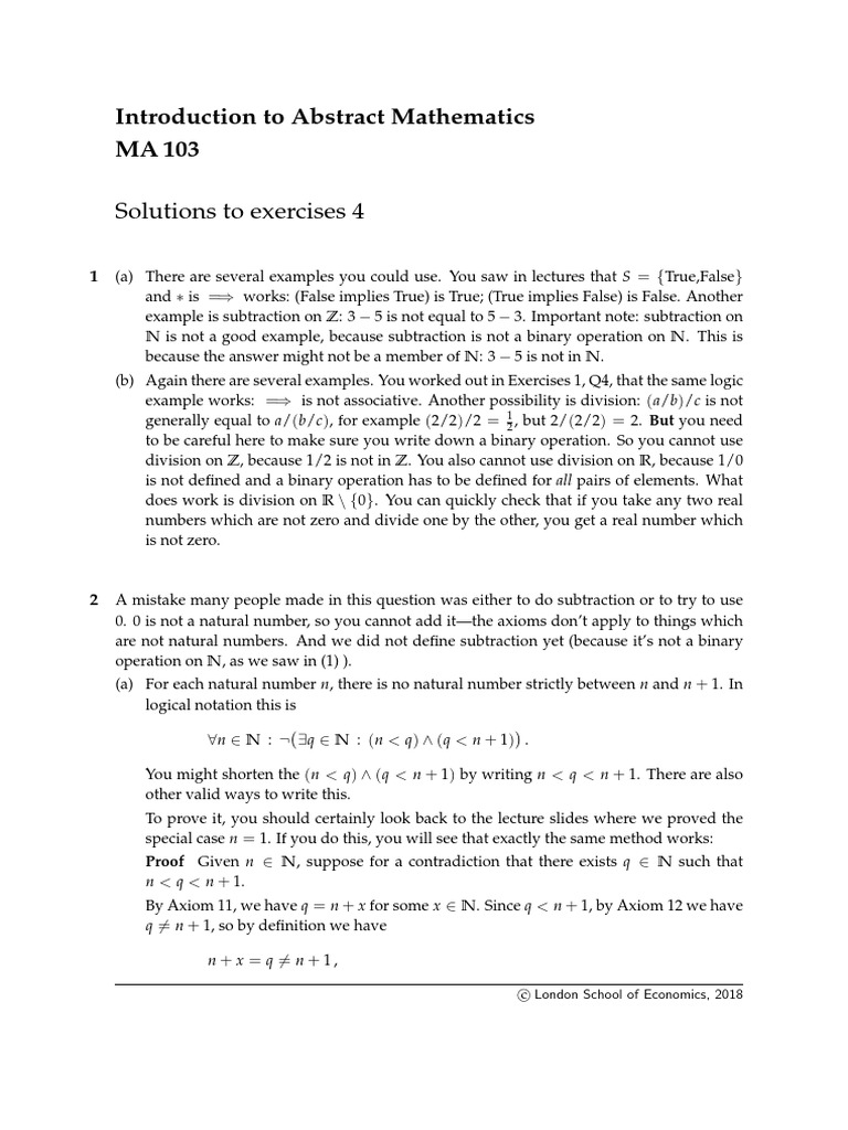 MA103 - Exercise 4 Solutions | PDF | Mathematical Proof | Axiom