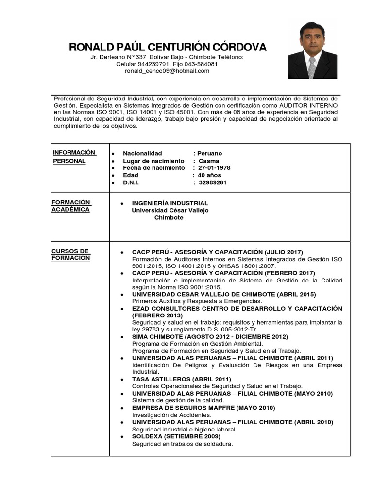 CV Ronald Centurión Córdova | Descargar gratis PDF | Business