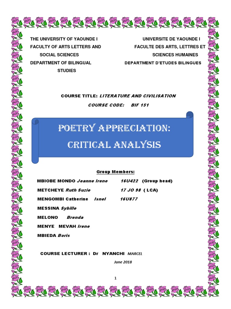 Poetry Appreciation: Critical Analysis: Literature and Civilisation ...