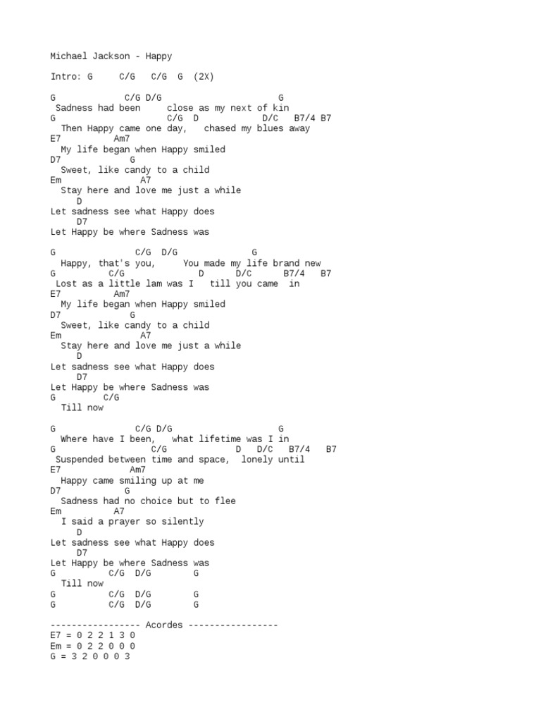 Michael Jackson's "Happy" Chords & Lyrics | PDF