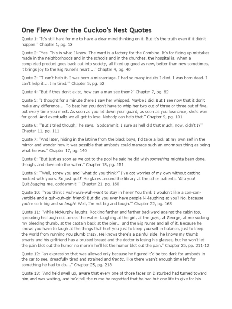 One Flew Over The Cuckoo's Nest Quotes | PDF
