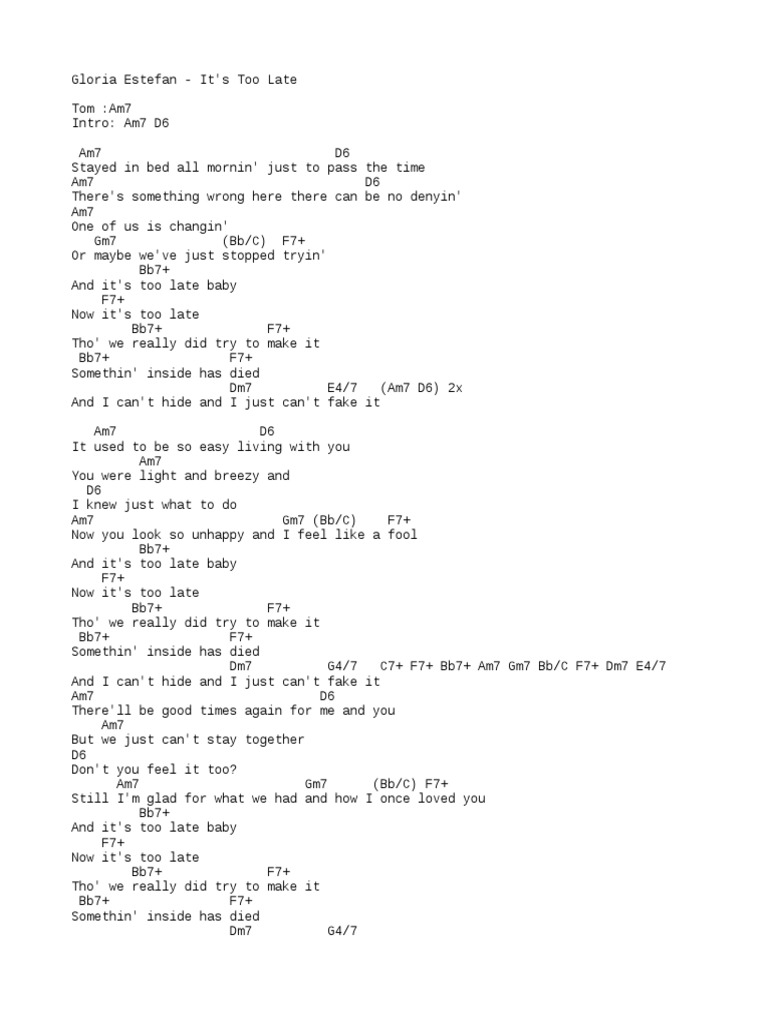 Carole King - It-S-Too-Late (Chords) | PDF
