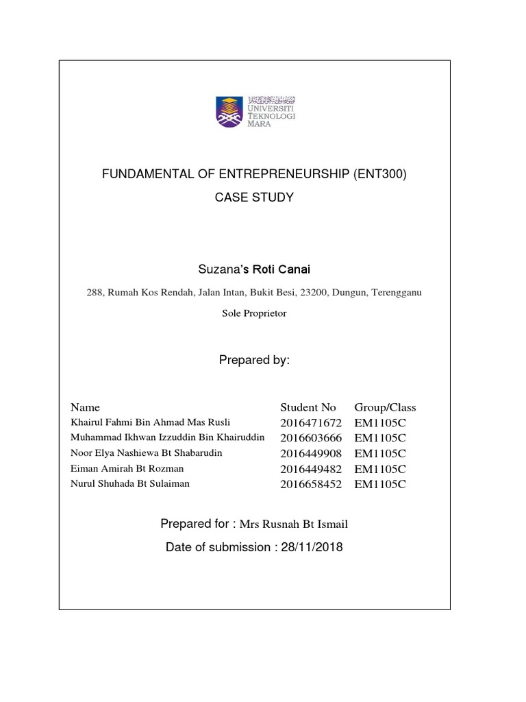 Fundamentals of Entrepreneurship Case Study: Suzana's Roti Canai ...
