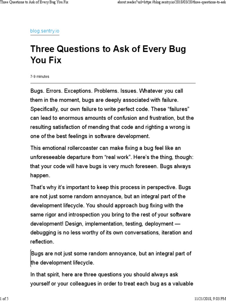 Three Questions To Ask of Every Bug You Fix | PDF | Software Bug ...