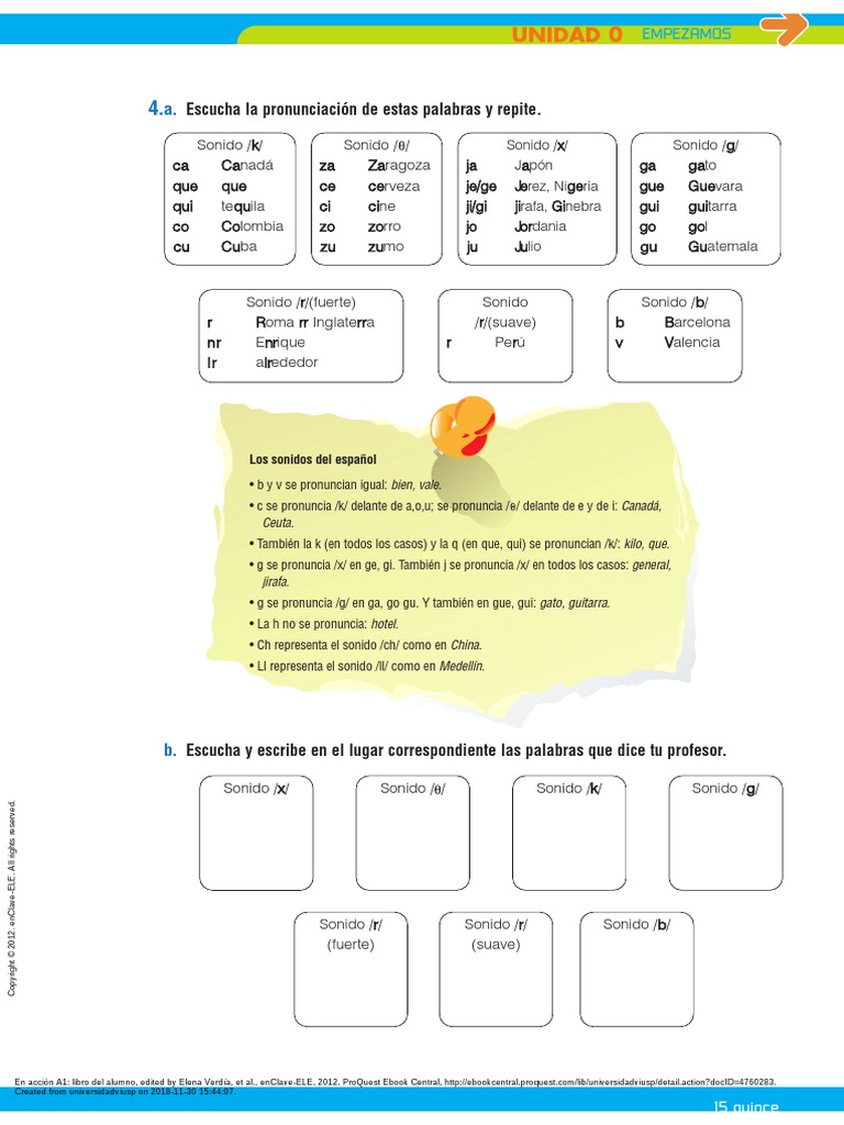 En Acción A1 Libro Del Alumno - (4.a. Escucha La Pronunciación de Estas ...