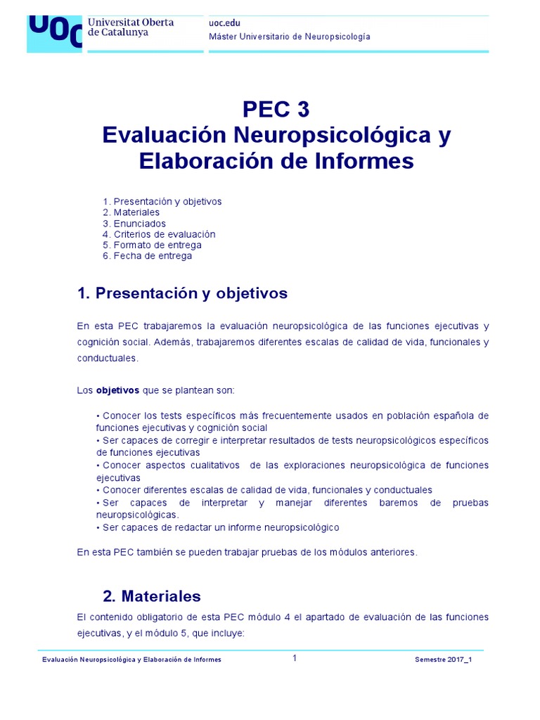 Modelo - Solucion - M0 360 - PEC - 3 - Evaluacion Neuropsicologica y Elaboracion de Informes ...