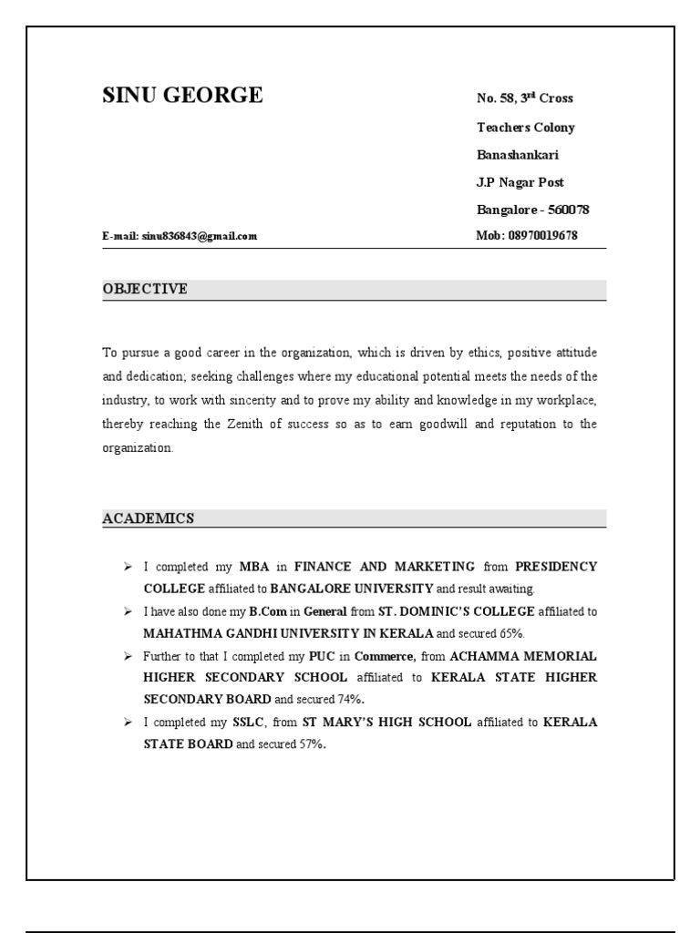 Sinu George: No. 58, 3 Cross Teachers Colony Banashankari J.P Nagar ...