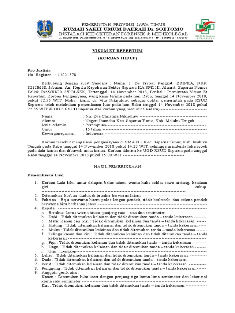 Visum Et Repertum Korban Hidup Saparua Laki-Laki | PDF