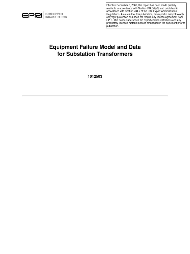 Equipment Failure Model and Data For Substation Transformers | PDF ...