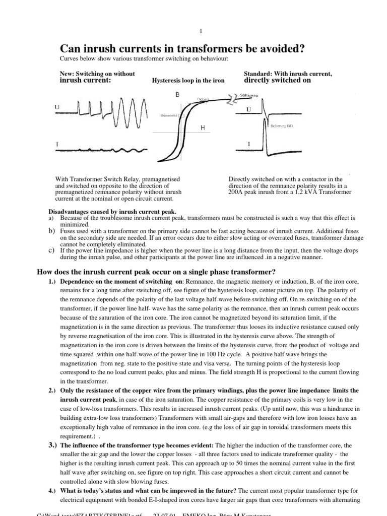 04 Inrush Currents Can Be Avoided E 01 Pdf Transformer Inductor