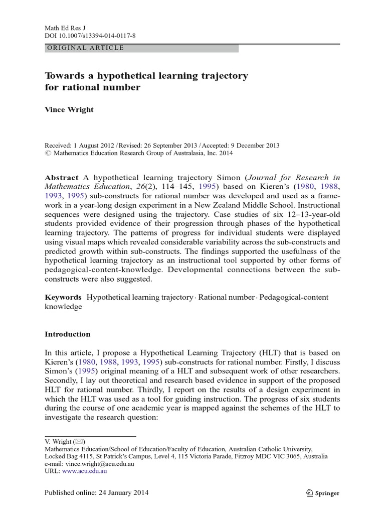 Towards A Hypothetical Learning Trajectory For Rational Number | PDF ...