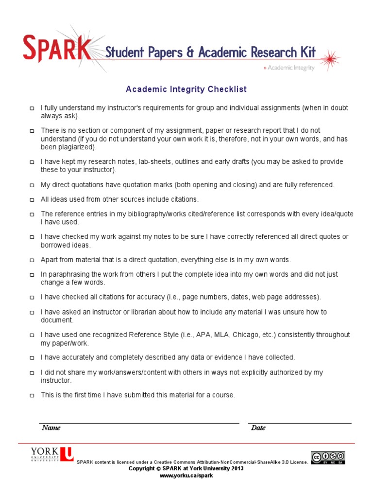 Academic Integrity Checklist | PDF | Career & Growth
