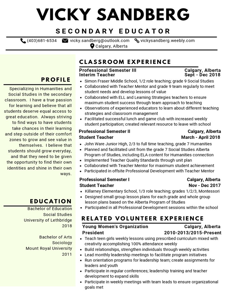 Sandberg Vicky Resume | PDF | Teachers | Leadership