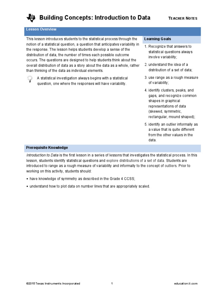Introduction To Data Teacher | PDF | Statistics | Data