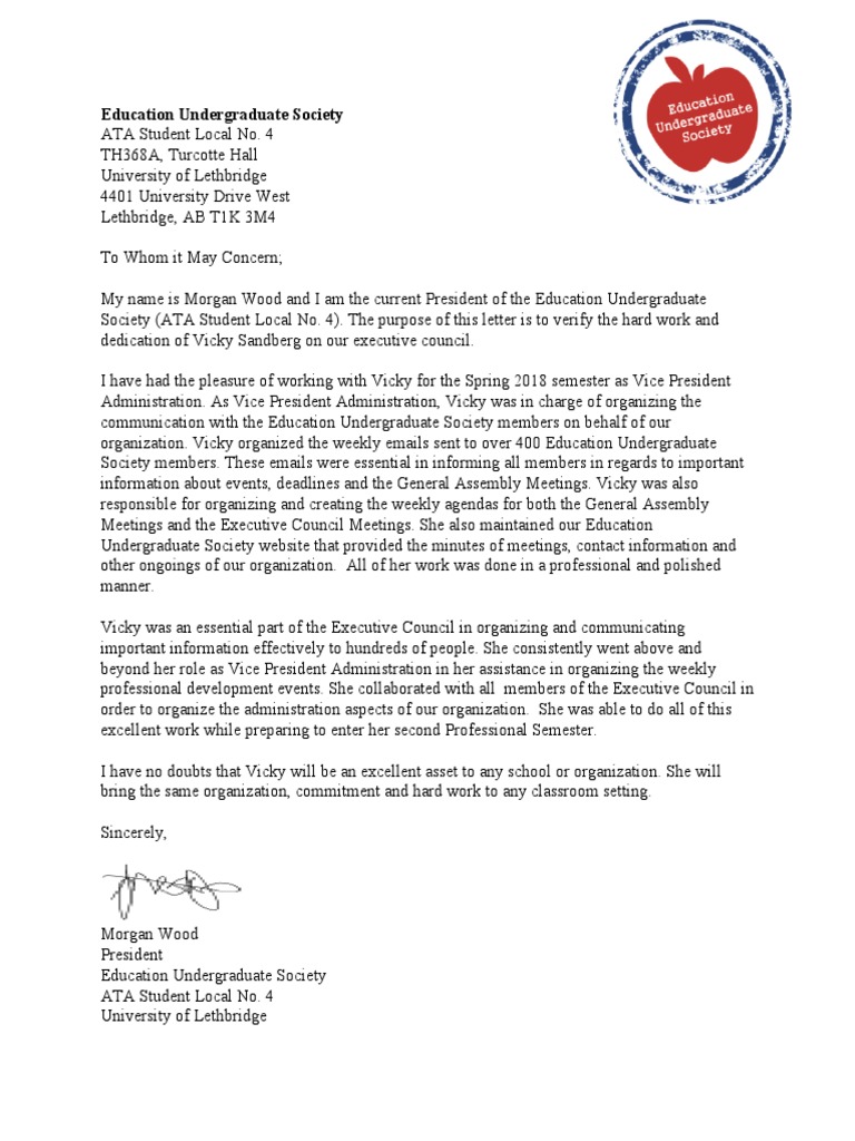 Vicky Reference Letter Eus | PDF
