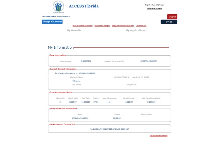 ACCESS Florida: My Information | PDF