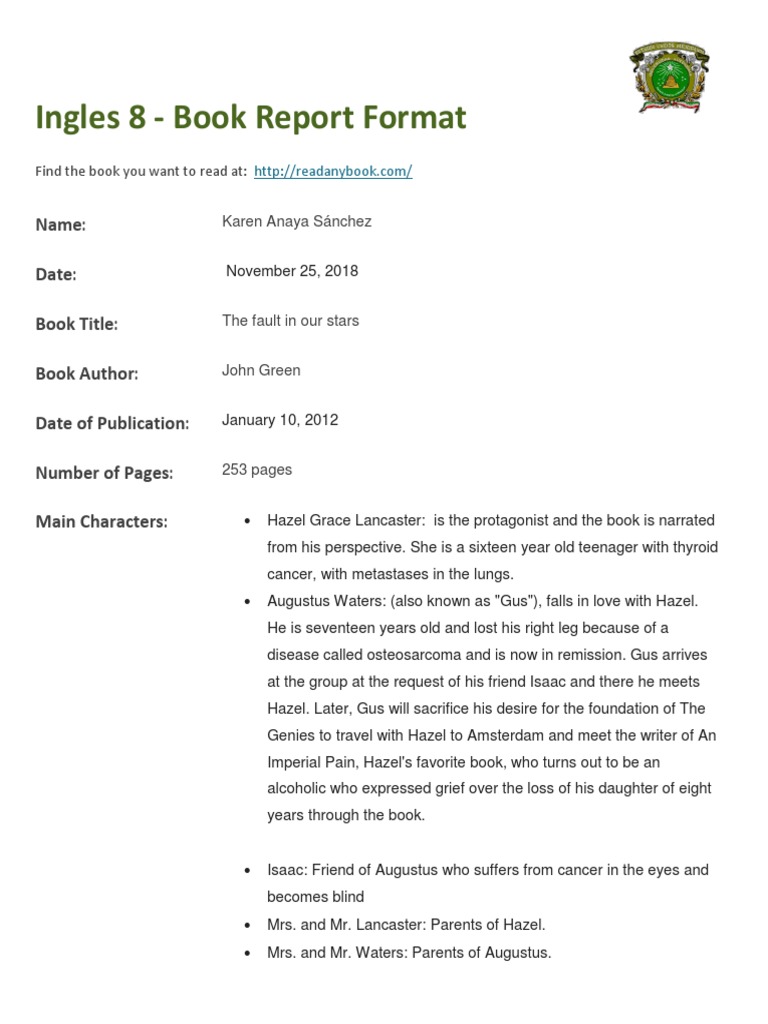 Ingles 8 - Book Report Format | PDF | Wellness | Medical