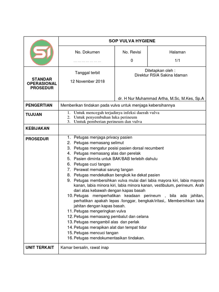 Sop Vulva Hygiene | PDF