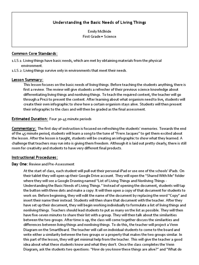 Lesson Plan - First Grade Science | PDF | Homework | Teachers