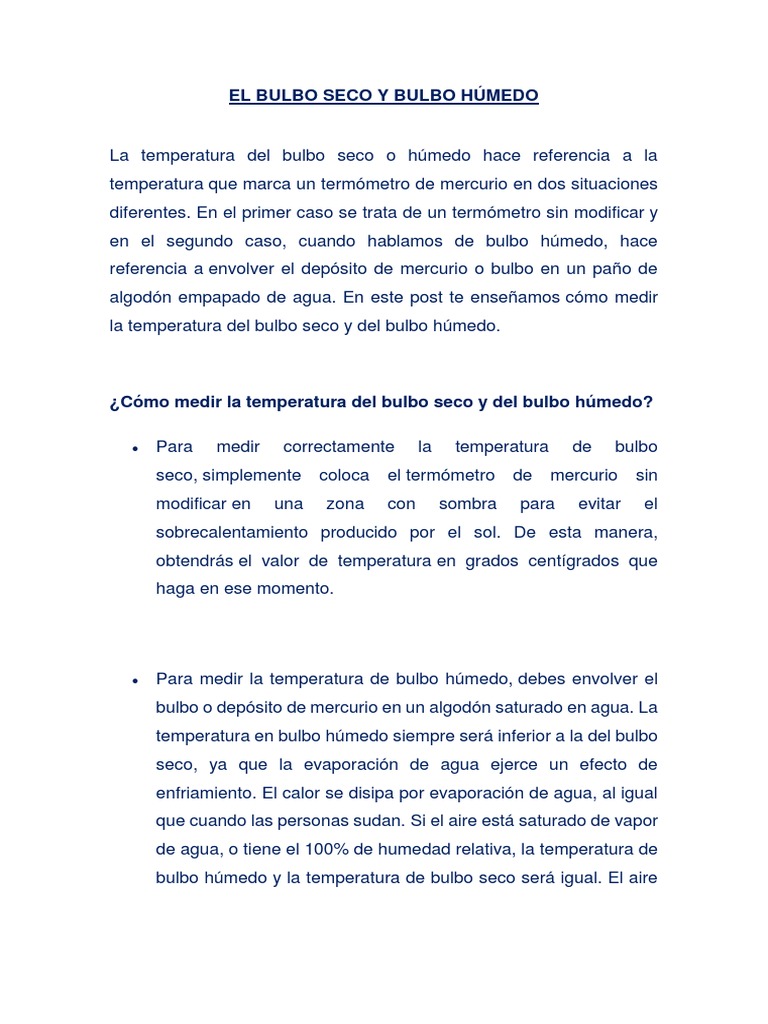 El Bulbo Seco y Bulbo Húmedo | PDF | Temperatura | Humedad