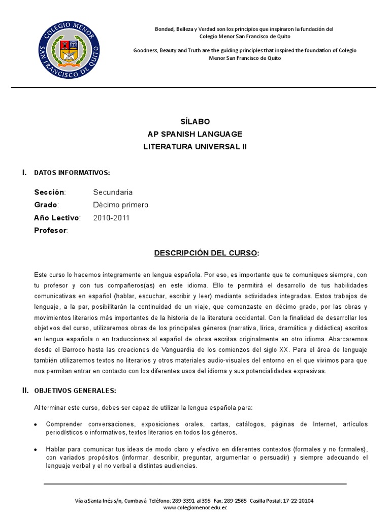 Curso AP Español: Literatura y Redacción | PDF | Sintaxis | Mecánica ...