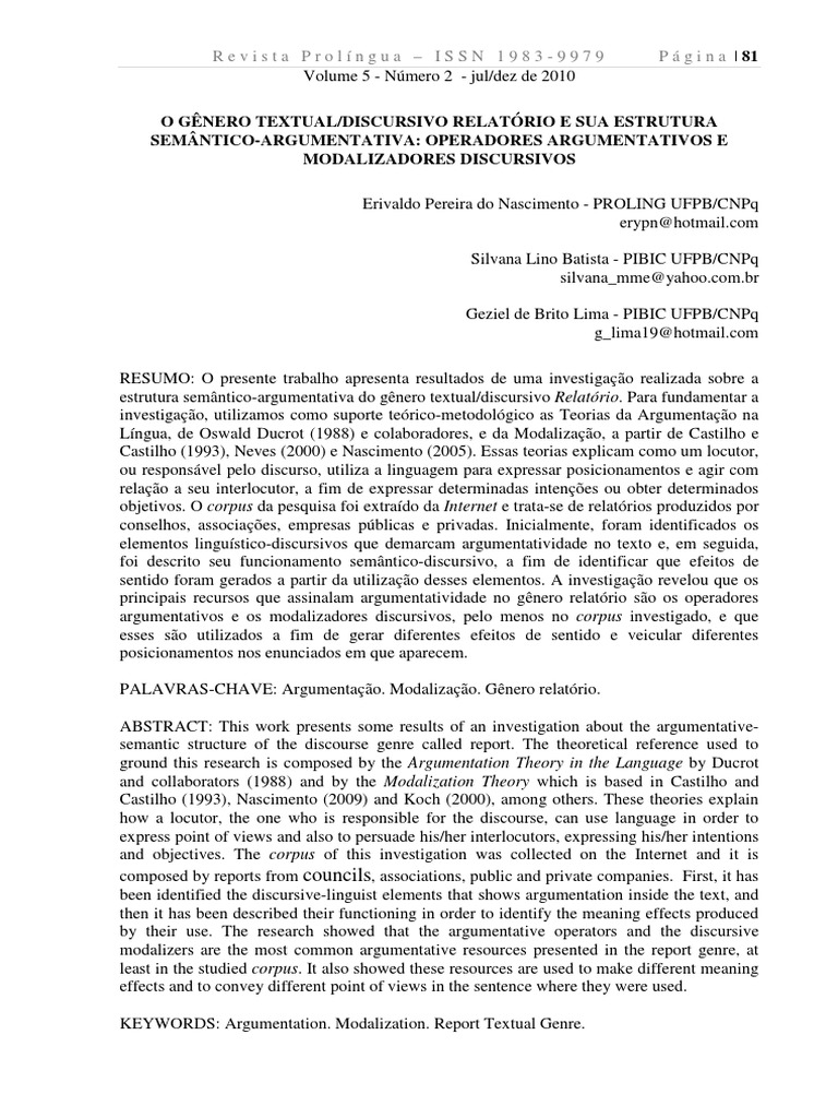 O Gênero Textual/discursivo Relatório e Sua Estrutura Semântico ...