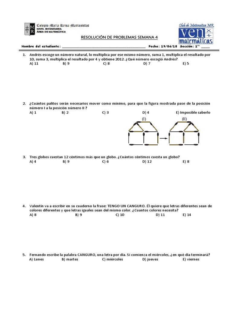 4ta - Semana - Club Matematica MR 2018 1° | PDF | Triángulo | Enseñanza ...