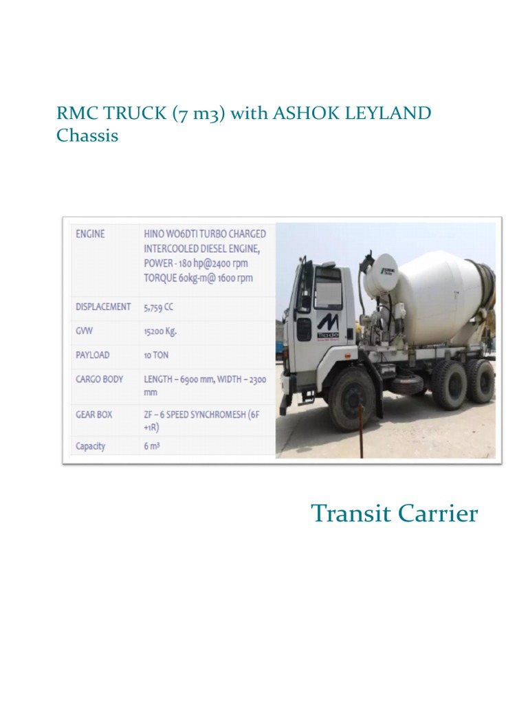 Transit Carrier: RMC Truck (7 M3) With Ashok Leyland Chassis | PDF