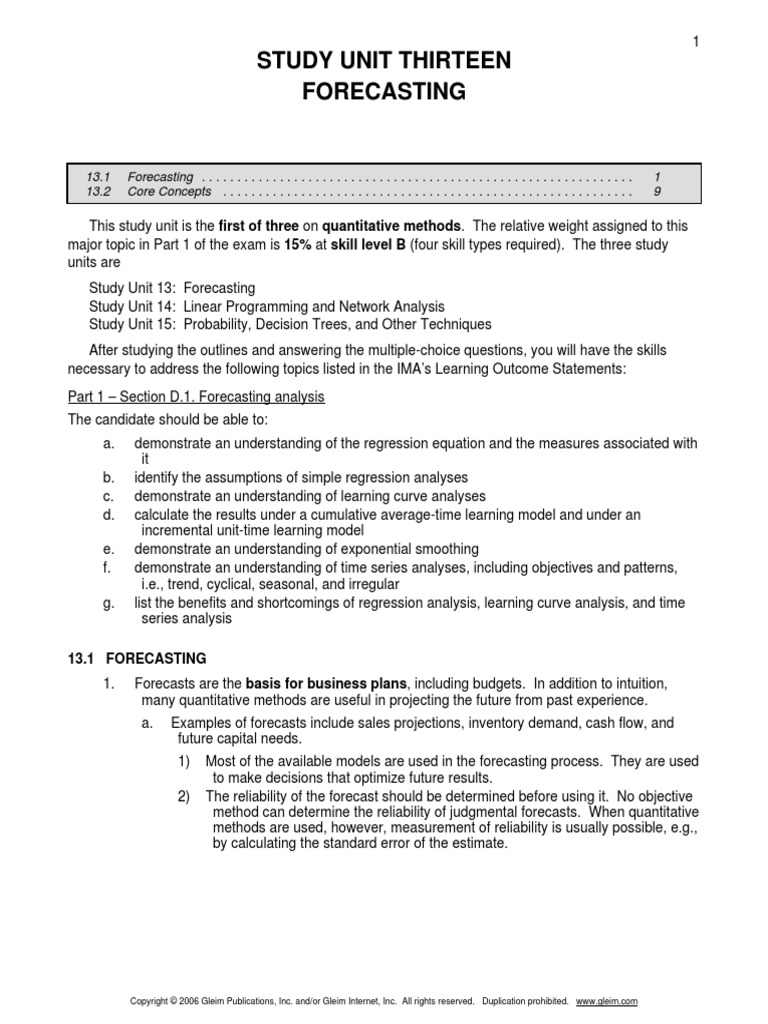 Study Unit Thirteen Forecasting | PDF | Correlation And Dependence | Regression Analysis