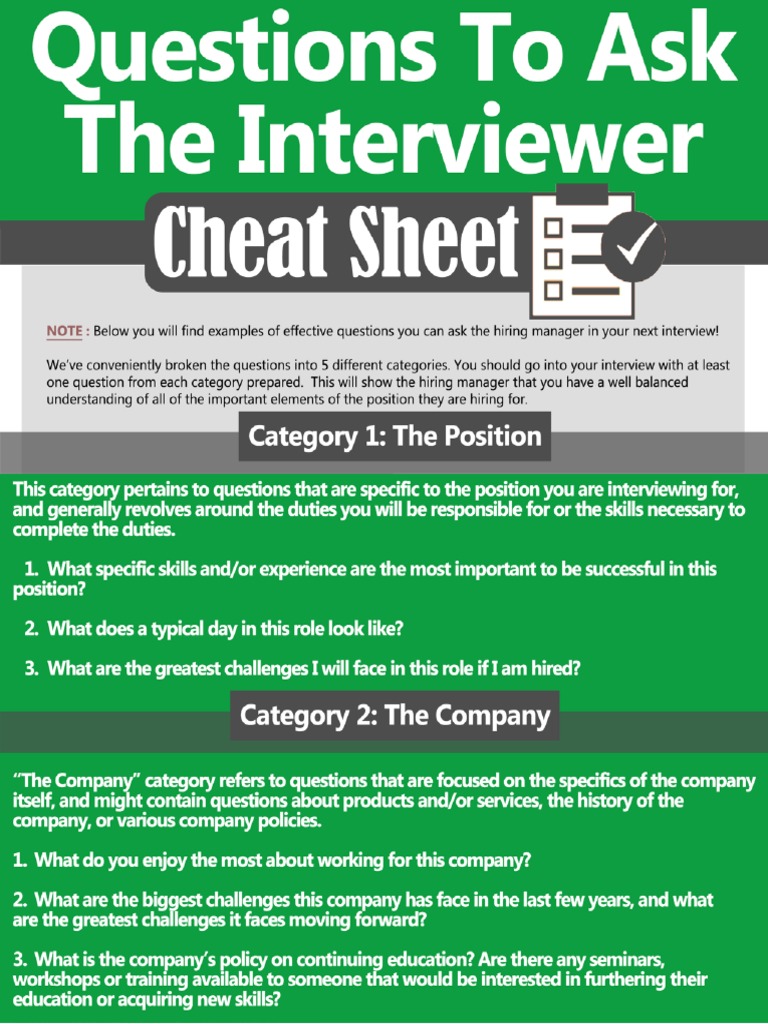 Questions To Ask Cheat Sheet PDF | PDF