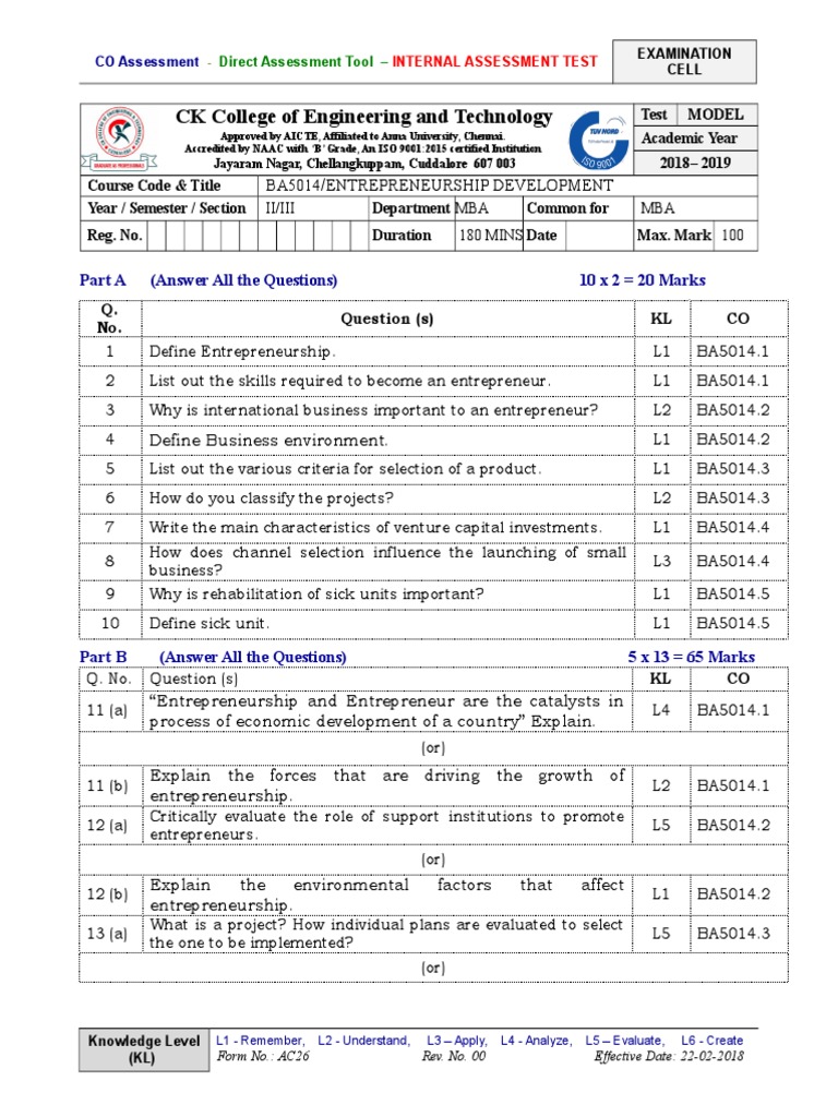CK College of Engineering and Technology: Part A (Answer All The ...