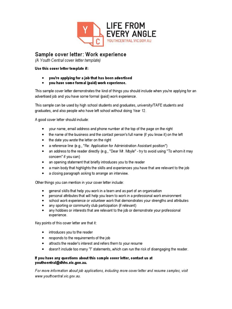 Sample Cover Letter: Work Experience | PDF | Motivation | Motivational