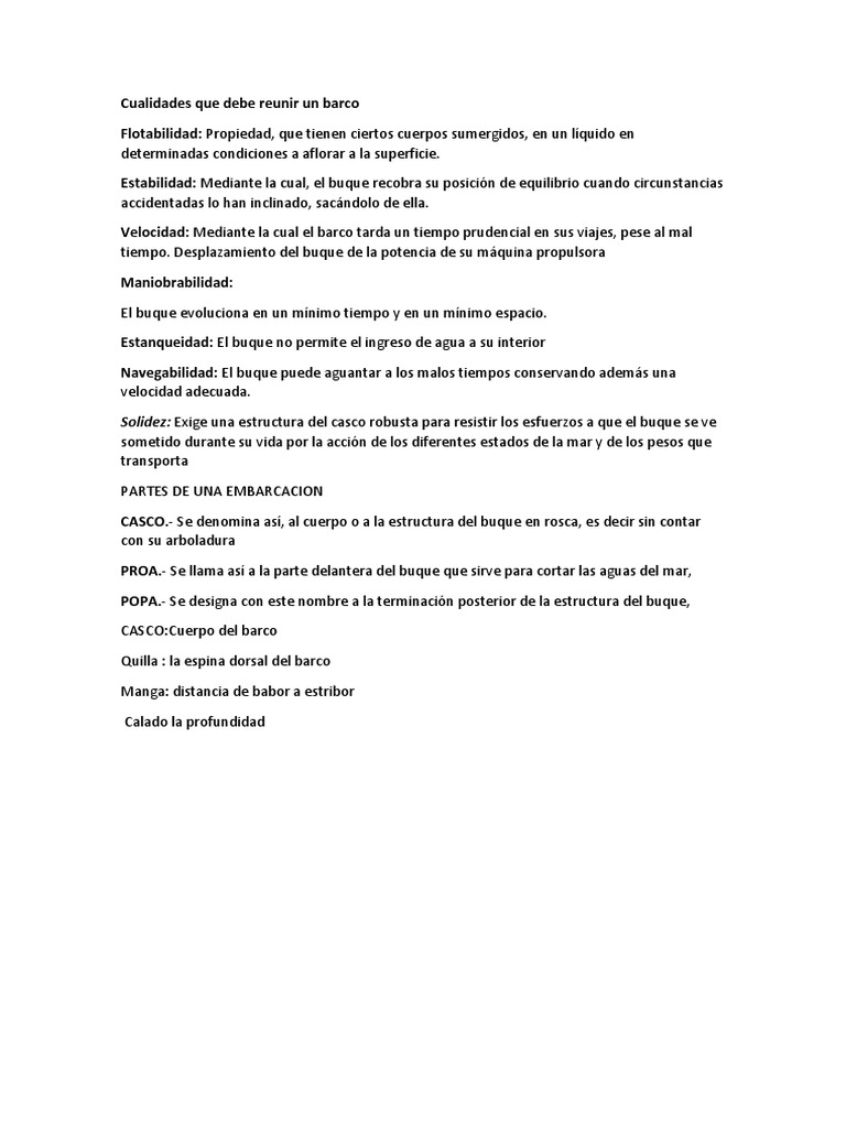 Cualidades Que Debe Reunir Un Barco | PDF Cualidades Que Debe Reunir Un Barco | PDF
