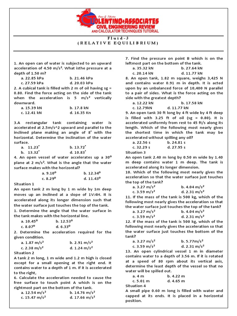 1.FLUIDS Relative Equilibrium | PDF | Pressure | Force