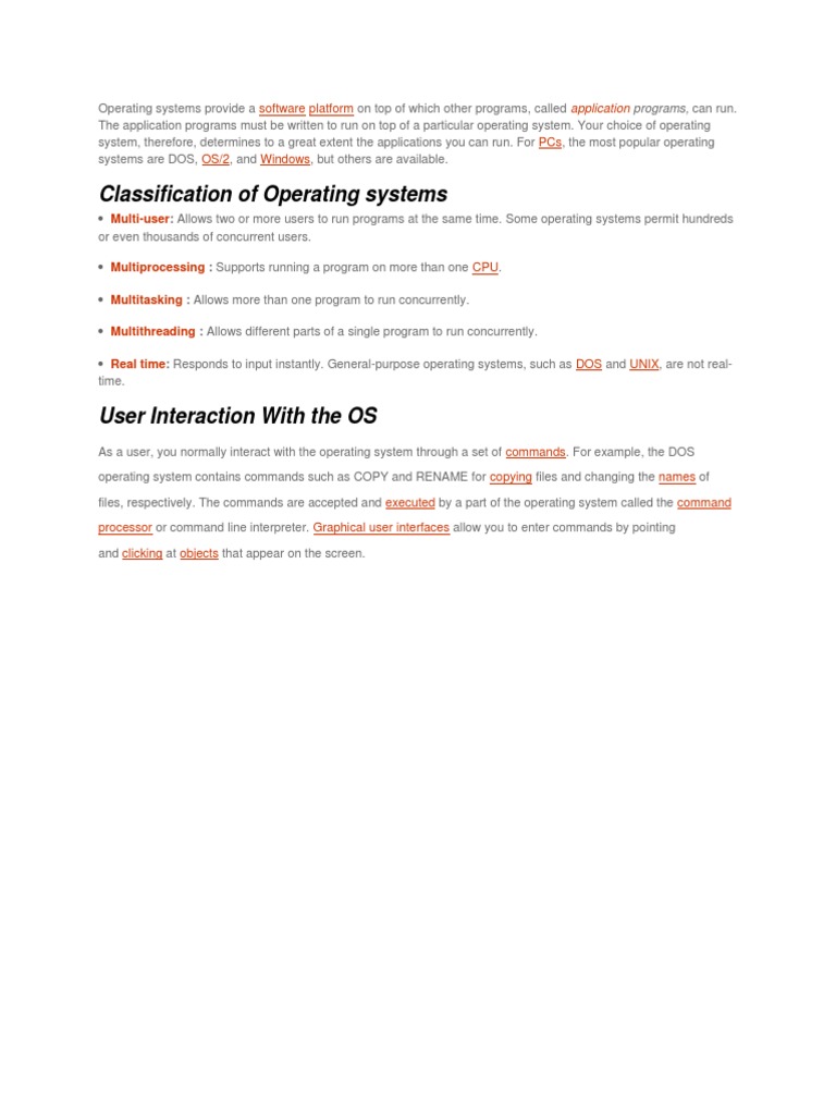 Classification of Operating Systems | PDF