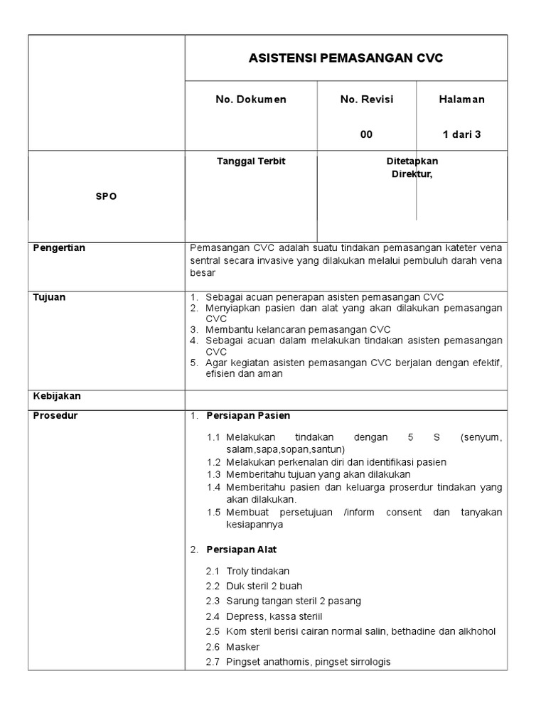 Spo Mempersiapkan Alat Atau Asistensi Pemasangan CVC | PDF