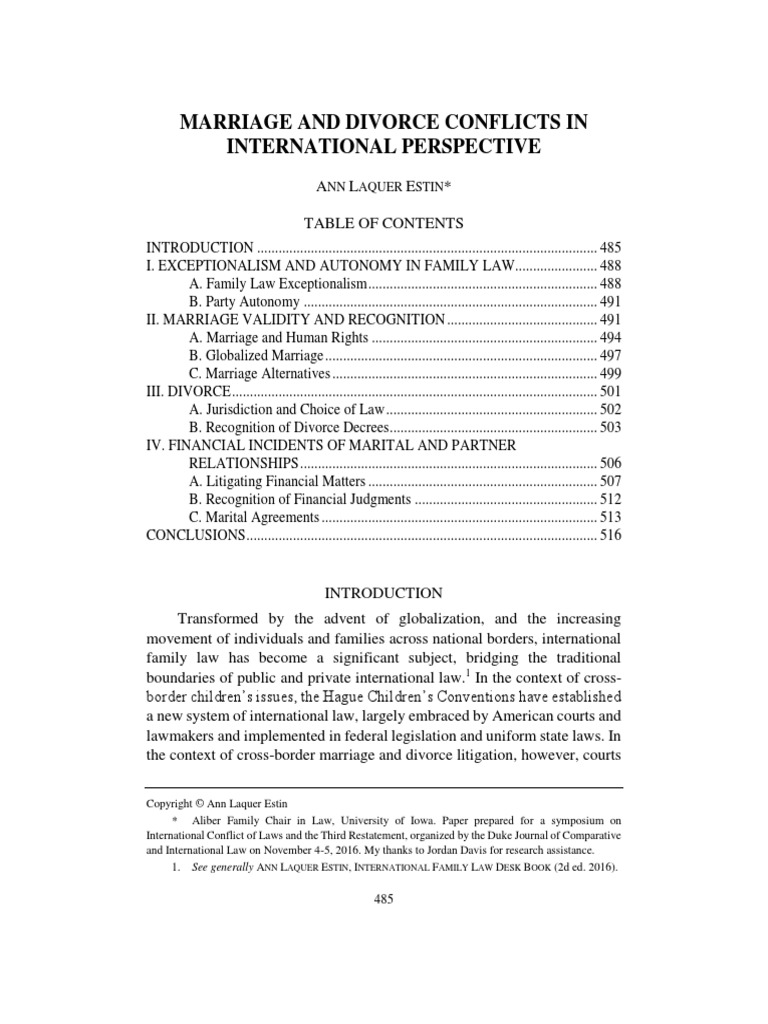 Marriage and Divorce Conflicts in The International Perspective | PDF ...