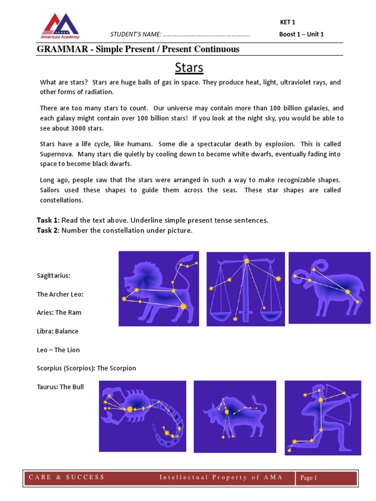 Ket 1 Unit 1 Grammar | Download Free PDF | Stars | Astronomical Objects