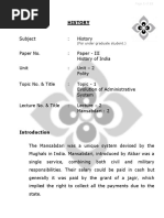 Evolution of Mughal Administrative Institutions: Mansab, Jagir Land ...