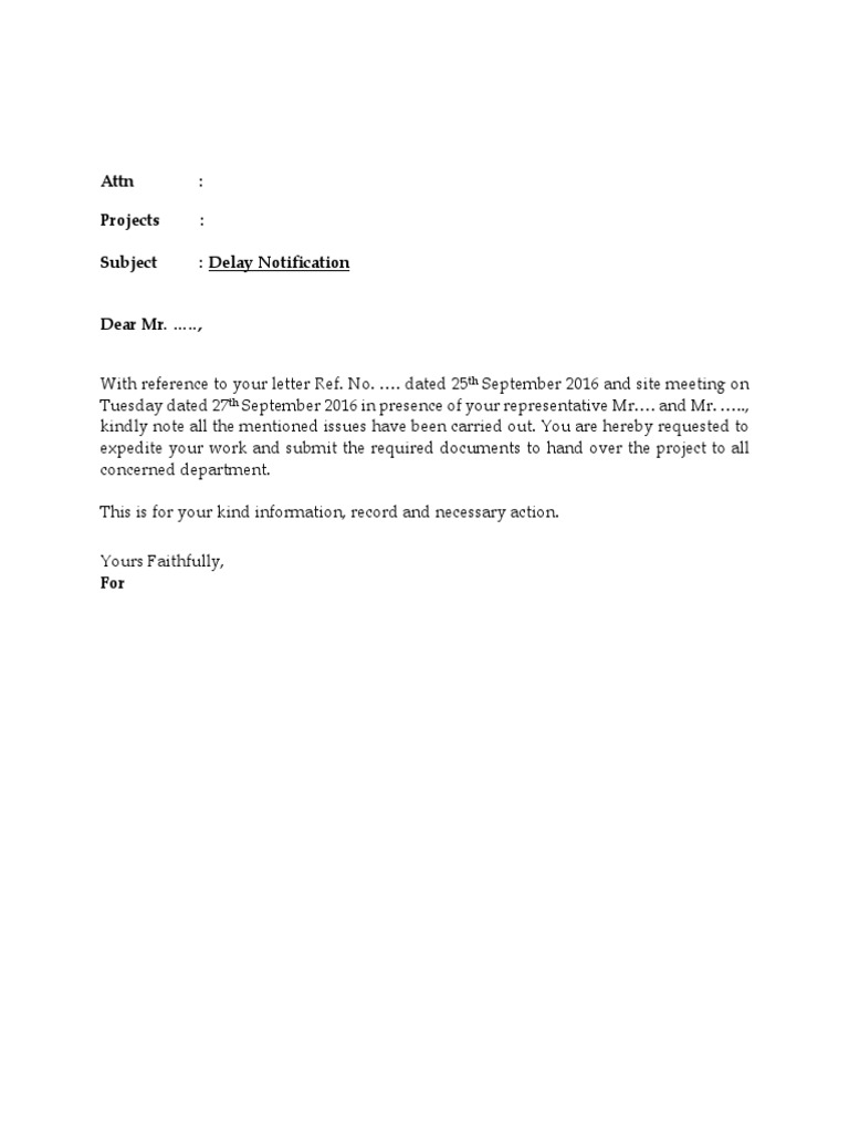 Attn: Projects Subject: Delay Notification: TH TH | PDF
