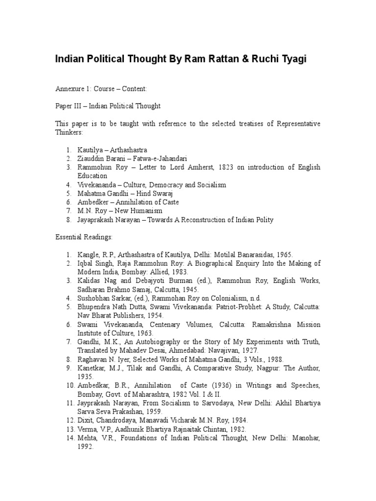 Indian Political Thought Ram Rattan Ruchi Tyagi Un | PDF | Dharma | Kama