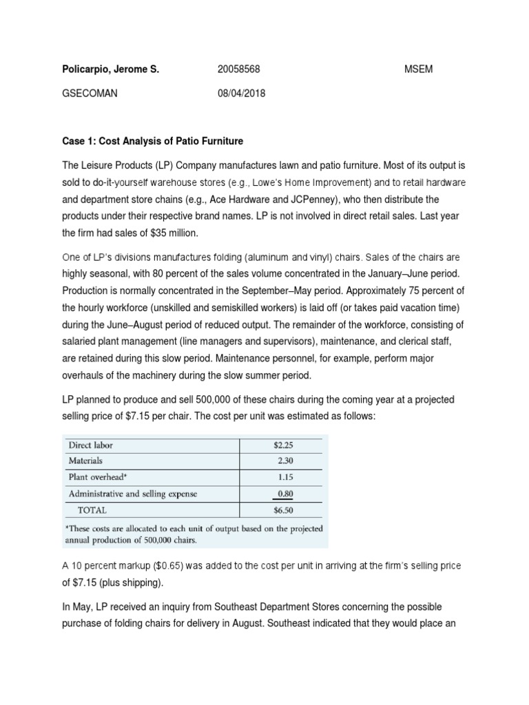 Case Study Sample Write Up | PDF | Cost | Employment