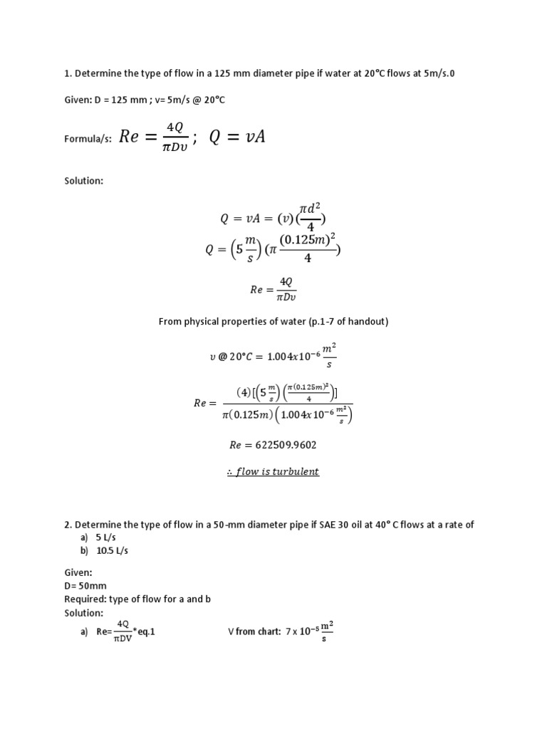 Fluid Dynamics Calculations | PDF | Reynolds Number | Fluid Dynamics
