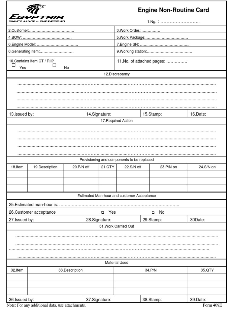 Ea PTRJR: Engine Non-Routine Card | PDF | Business