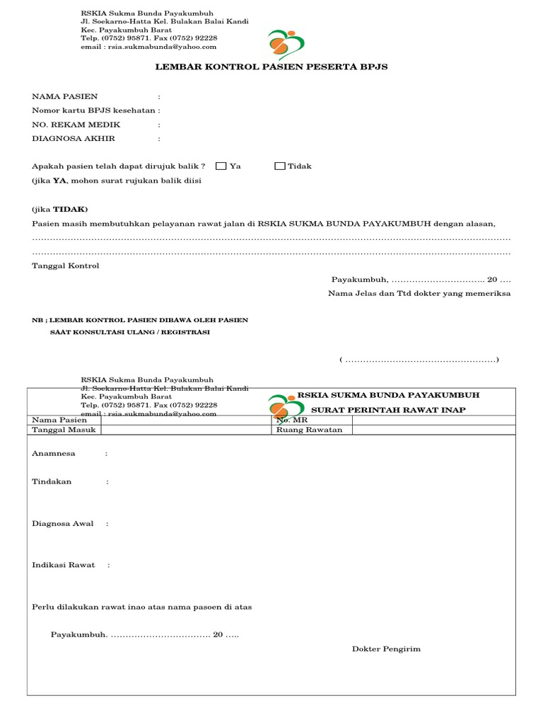 Lembar Kontrol Pasien Bpjs Dan Surat Perintah Rawat Inap | PDF