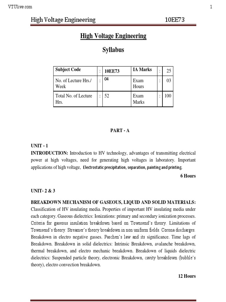 Eee-Vii-high Voltage Engineering Notes | PDF | Electrical Breakdown ...