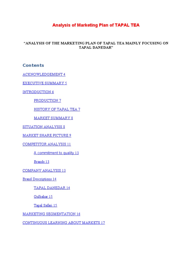 Analysis of Marketing Plan of TAPAL TEA | PDF | Tea | Swot Analysis